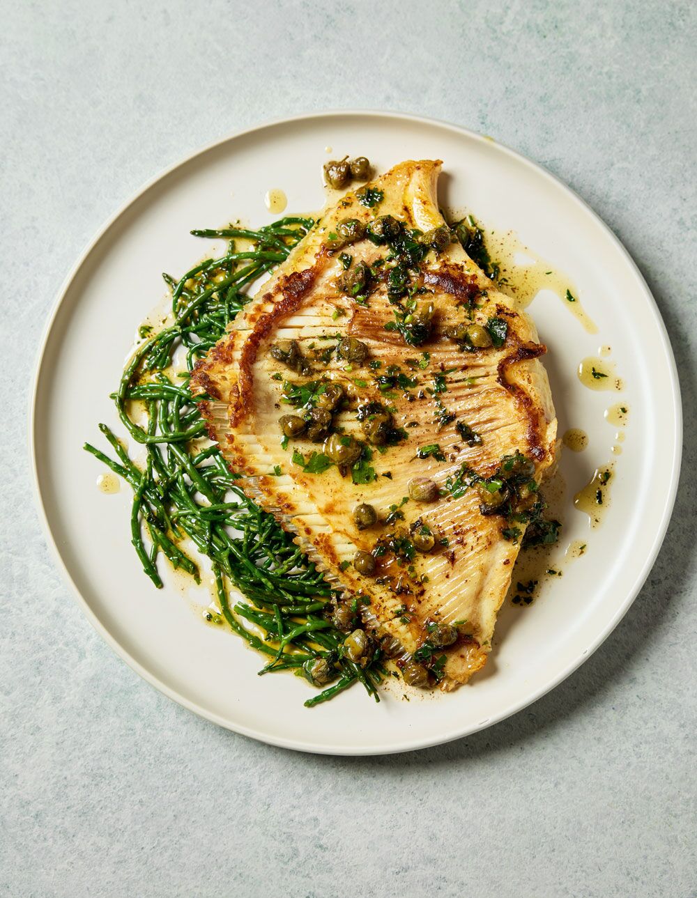 Mary Berry Pan Fried Skate, Caper Sauce & Samphire Recipe | Mary 90